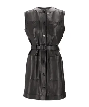 Lela Rose Sleeveless Leather Skirt - Black