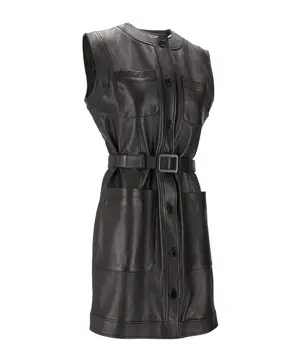 Lela Rose Sleeveless Leather Skirt