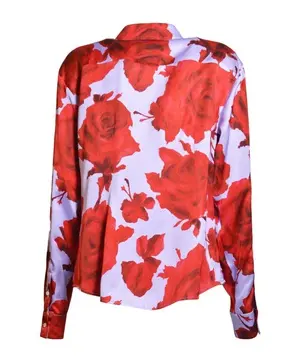 MSGM Floral-detailed Curved Hem Shirt
