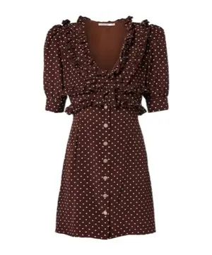 Alessandra Rich Polka-dot Ruffled Silk Minidress - Brown