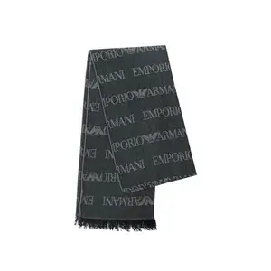 Emporio Armani Logo Patterned Fringed Scarf