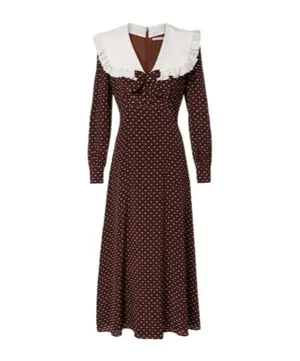 Alessandra Rich Polka-dot Ruffled Silk Midi Dress - Brown