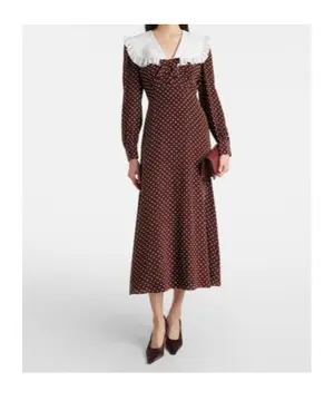 Alessandra Rich Polka-dot Ruffled Silk Midi Dress