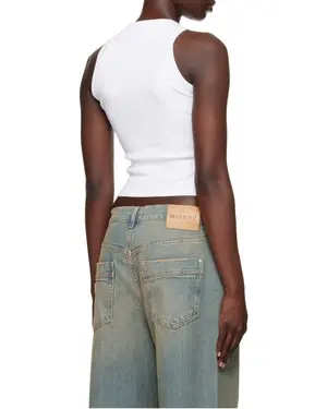 Off-White Ribbed Knit Sleeveless Top With Logo Embroidery