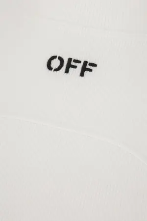 Off-White Ribbed Knit Sleeveless Top With Logo Embroidery