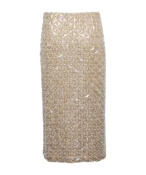 P.a.r.o.s.h Sequin Floral Midi Skirt - Nude