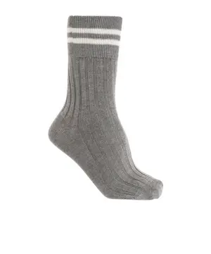 Eleventy Ribbed Knit Crew Socks With Three Stripes - Gray