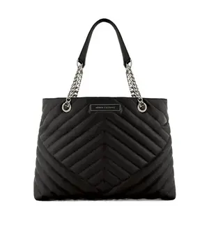 Armani Exchange Matelassé Tote Bag With Chain Straps - Black