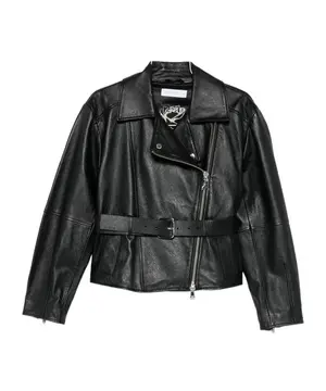 Patrizia Pepe Belted Zip-up Biker Jacket - Black
