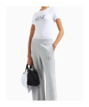 EA7 Stretch Cotton T-shirt With Sequin Logo - White