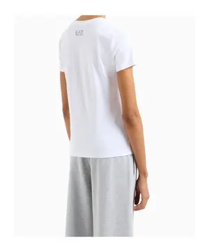 EA7 Stretch Cotton T-shirt With Sequin Logo - White