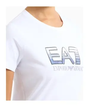 EA7 Stretch Cotton T-shirt With Sequin Logo - White