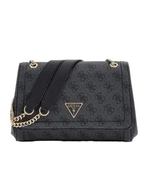 Guess Monogram-pattern Satchel Bag With Chain Strap - Black Multicolor