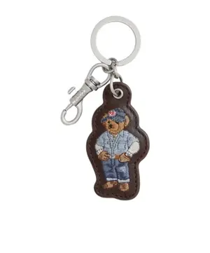 Polo Ralph Lauren Embroidered Polo Bear Leather Key Fob - Brown