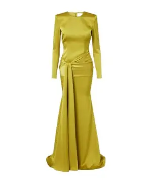 Alex Perry Draped Belt Satin Crepe Dress - Yellow