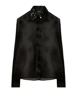 Fabiana Filippi Sequined Organza Shirt With Long Sleeves And Cuffed Buttons - Black