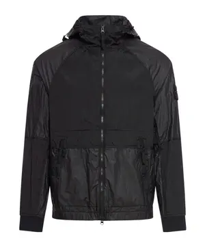 Stone Island Zip Up Hooded Jacket - Black
