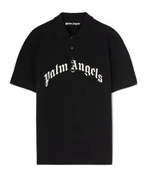 Palm Angels Curved Logo Embroidered Polo Shirt - Black