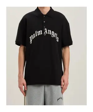 Palm Angels Curved Logo Embroidered Polo Shirt