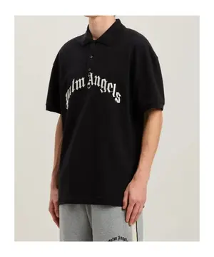 Palm Angels Curved Logo Embroidered Polo Shirt