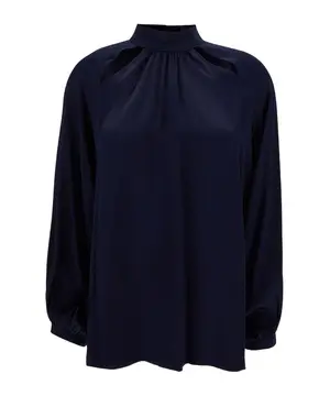 SEMICOUTURE Hollowed Out Long-sleeved Blouse - Black