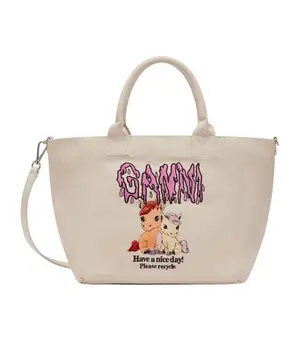 GANNI Pony Small Canvas Tote Bag - Egret
