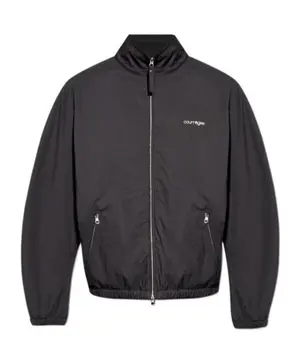 COURREGES Courrèges Logo Embroidered Zipped Jacket - Black