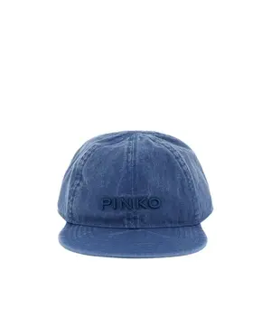 Pinko Logo Embroidered Denim Balletto Cap - Blue