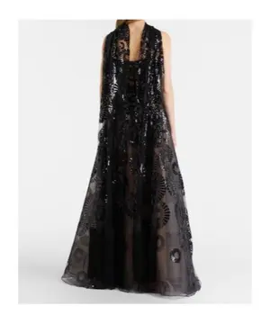 Elie Saab Sequined Tulle Gown With Detachable Scarf