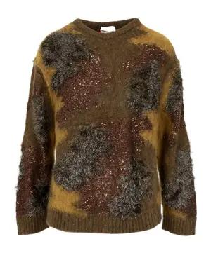 SEMICOUTURE Crew Neck Long Sleeve Sweater - Brown
