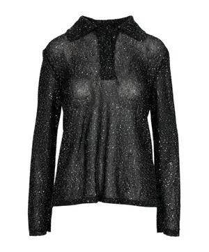 MSGM Embellished Knitted Polo Shirt - Black