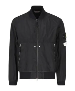 Stone Island Compass Patch Zip-up Bomber Jacket - Black