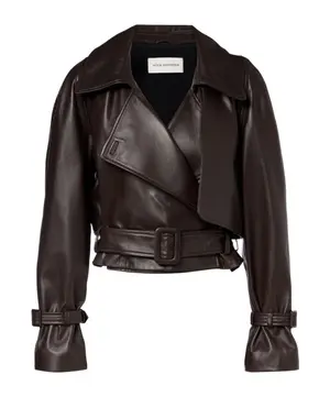 Nour Hammour Hatti Cropped Leather Jacket - Brown