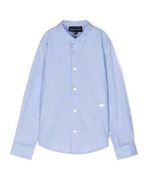 Emporio Armani Embroidered-logo Cotton Shirt - Blue