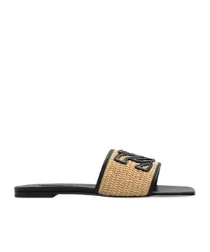 Casadei Portofino Square-toe Raffia Slides - Multicolor