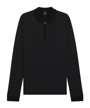 Hugo Boss Zip Long-sleeved Polo Shirt - Black
