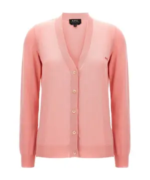 A.p.c. Logo Detailed V-neck Cardigan - Pink