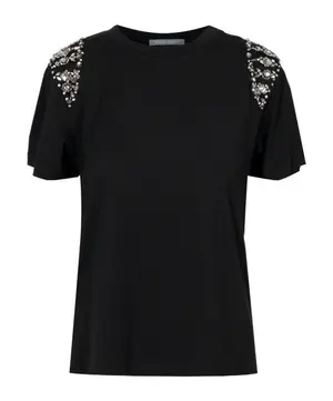 Alberta Ferretti Embellished Shoulder T-shirt - Black