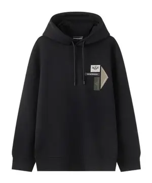 Emporio Armani Logo Patch Drawstring Hoodie - Black