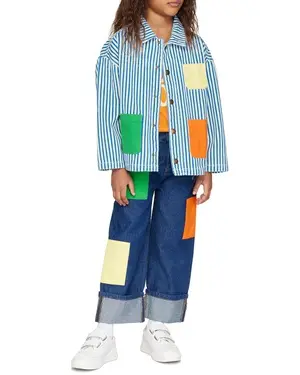 BOBO CHOSES Striped Denim Jacket With Patch Pockets - Blue