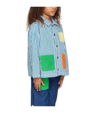 BOBO CHOSES Striped Denim Jacket With Patch Pockets