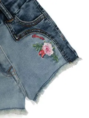 Monnalisa Floral Embroidered Denim Shorts