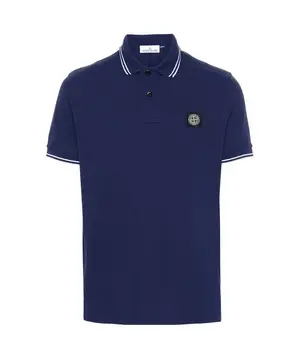 Stone Island Logo Patch Short-sleeved Polo Shirt - Blue