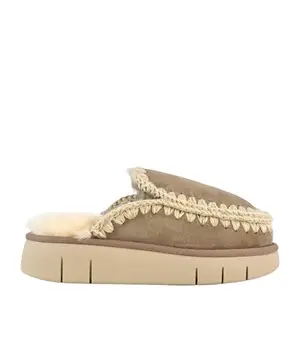 Mou Round-headed Muller Shoes With Thick Soles - Nude