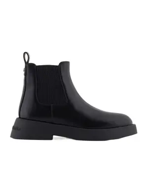 Armani Exchange Round Toe Chelsea Boots With Logo Detail - Black