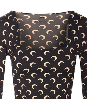 MARINE SERRE Moon Print Jersey Square Neck Long Sleeve Top