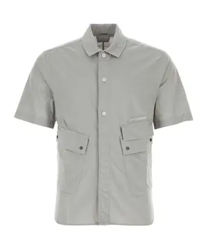 C.P. COMPANY Logo Embroidered Short Sleeved Shirt - Gray