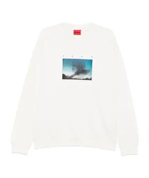 Hugo Boss Graphic Print Long Sleeve Sweatshirt - White