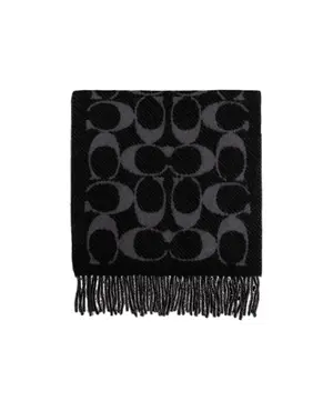 COACH Jacquard Fringed Scarf - Black