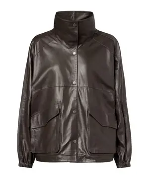 Nour Hammour Leather Anorak Jacket - Brown